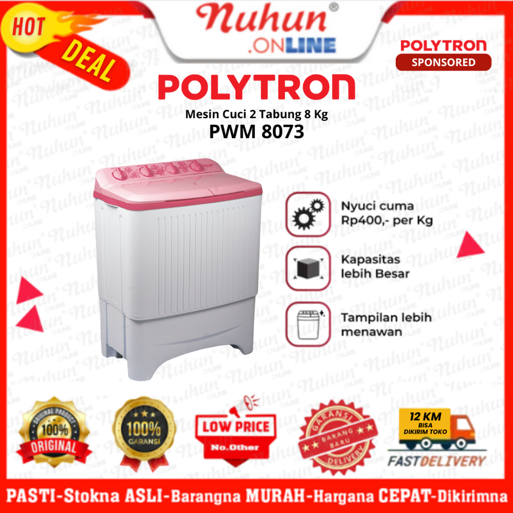 Jual [CIANJUR] Mesin Cuci 2 Tabung Polytron PWM 8073 8Kg | Shopee Indonesia