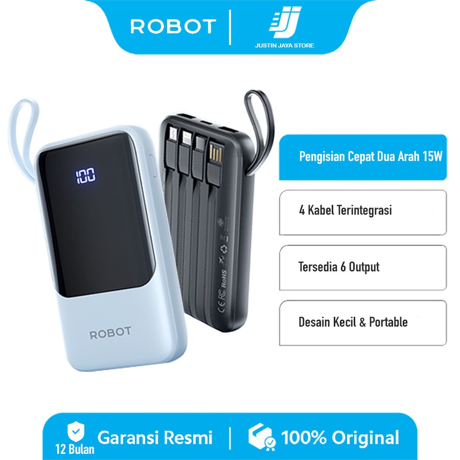 Jual ROBOT Powerbank Fast Charging 10000mAh PD 15W With Port and Cable ...