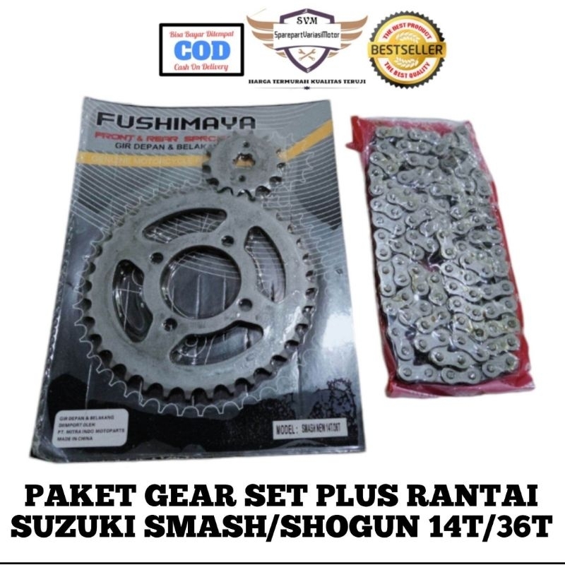 Jual GEAR GIR SET SMASH SHOGUN 36T GEAR PAKET DEPAN BELAKANG SMASH ...
