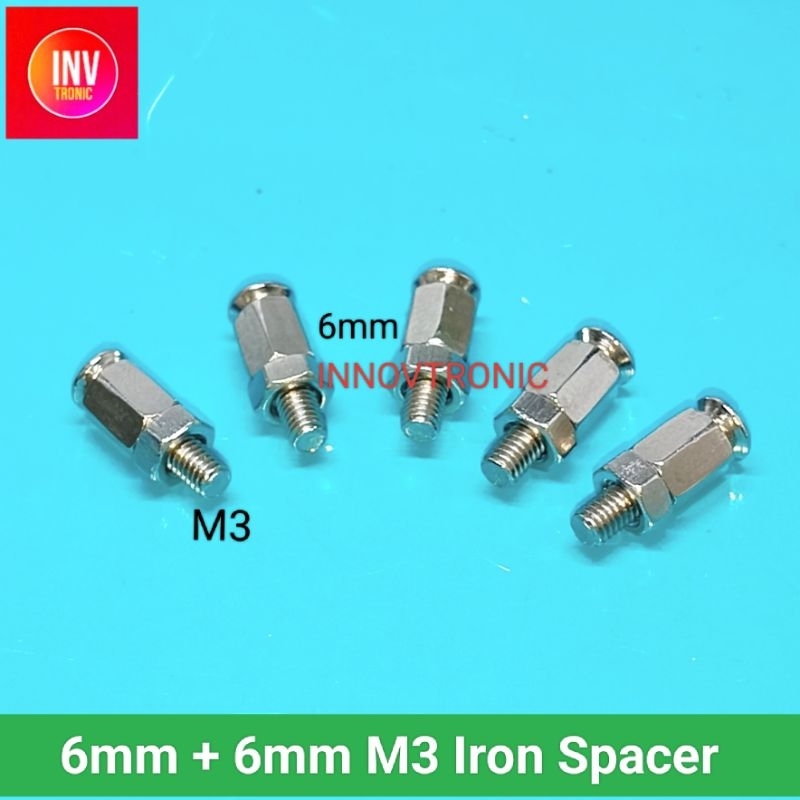 Jual Spacer M3 6mm + 6mm Tiang PCB Silver + Mur Nut Baut Screw | Shopee ...