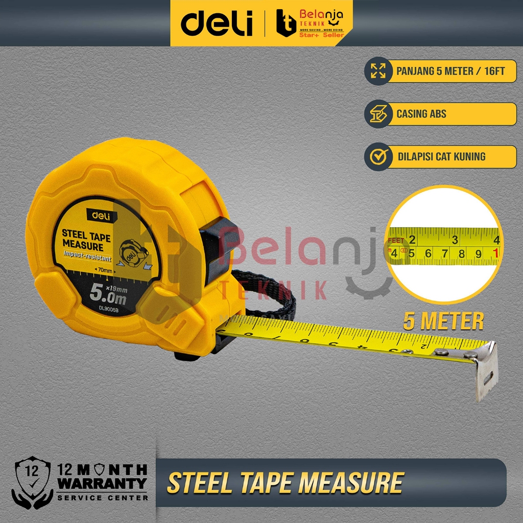Jual Deli Tape Measure 5 Meter Meteran 5m Alat Ukur Elastis Pengunci Manual | Shopee Indonesia
