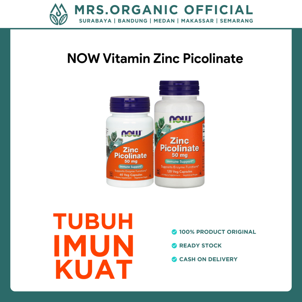 Jual Suplemen NOW Vitamin Zinc Picolinate 50mg 60 120 Veg Capsules ...