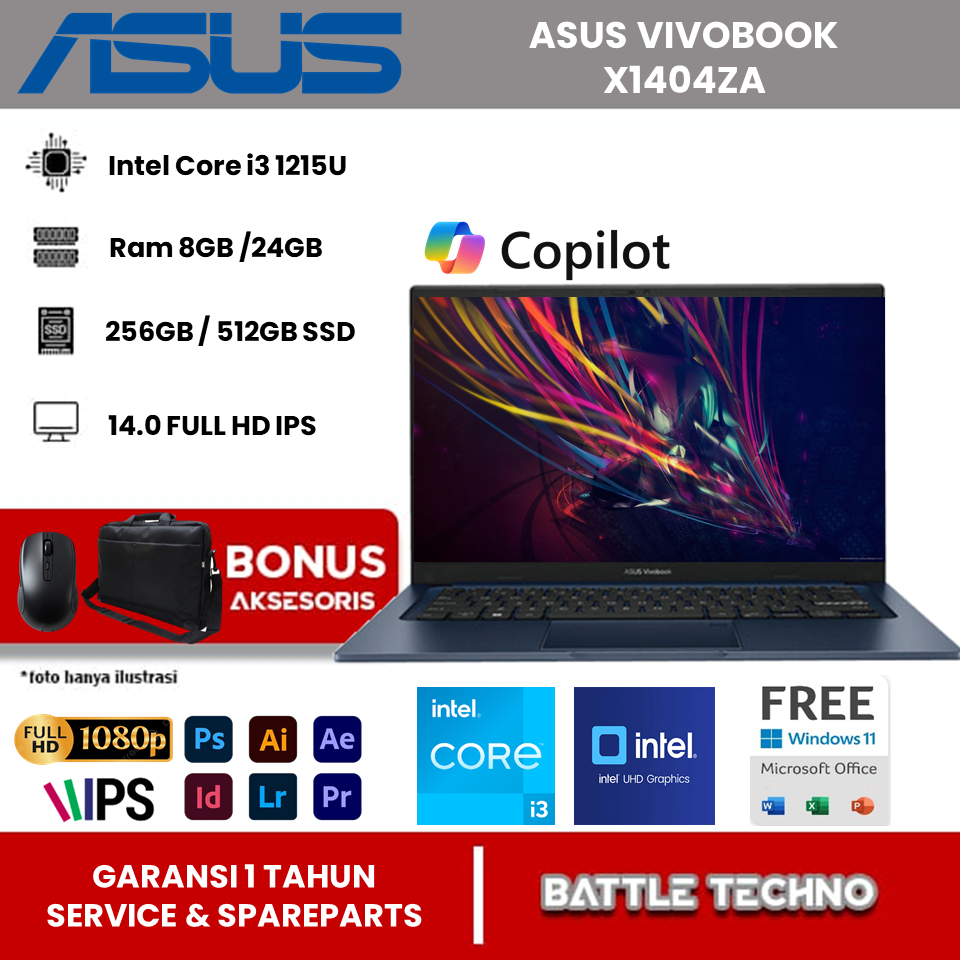 Jual Laptop Slim Terbaru Asus Vivobook X1404ZA Intel Core i3 1215U Ram ...