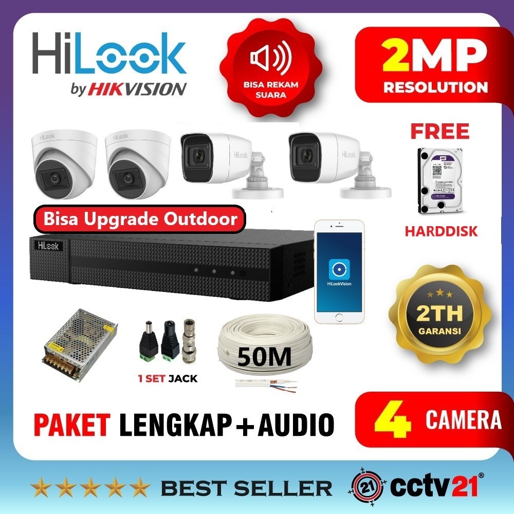 Jual Paket Kamera cctv HILOOK by HikVision AUDIO 2MP DVR 4CH 4 Channel ...