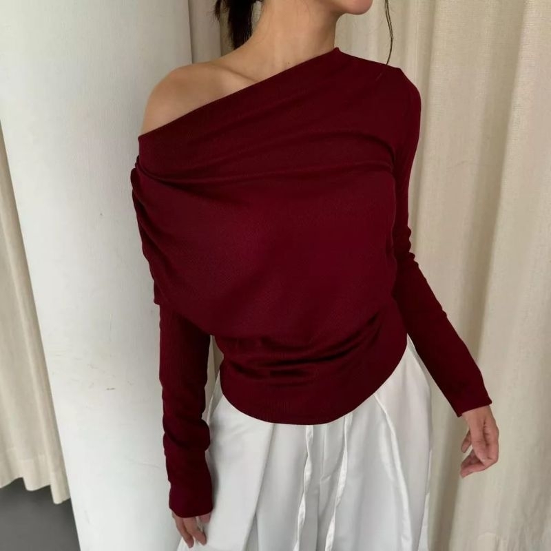 Jual APRIL TOP Atasan Knit Wanita Korean Top Baju Knit Wanita Lengan Panjang Basic Long Sleeve ...