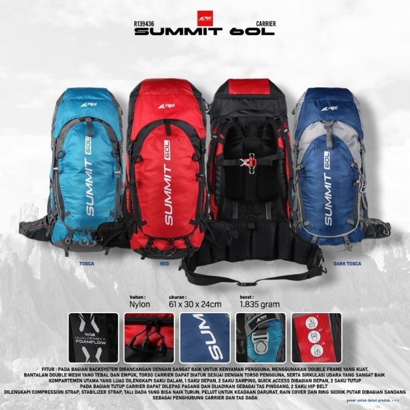Jual Tas Gunung / Carrier Summit 60 Liter Arei Outdoorgear | Shopee Indonesia