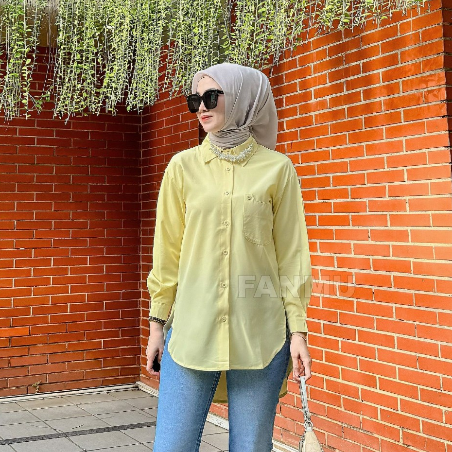 Jual FANMU Atasan Wanita Blouse | Kemeja Polos Lengan Panjang Wanita Kekinian | Shopee Indonesia