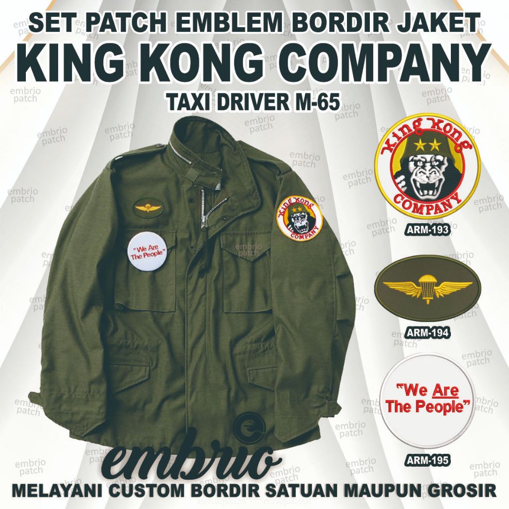 Jual ARM-199 Set Patch Jaket KING KONG COMPANY M65 Emblem Bordir KINGKONG Taxi Driver us army M ...