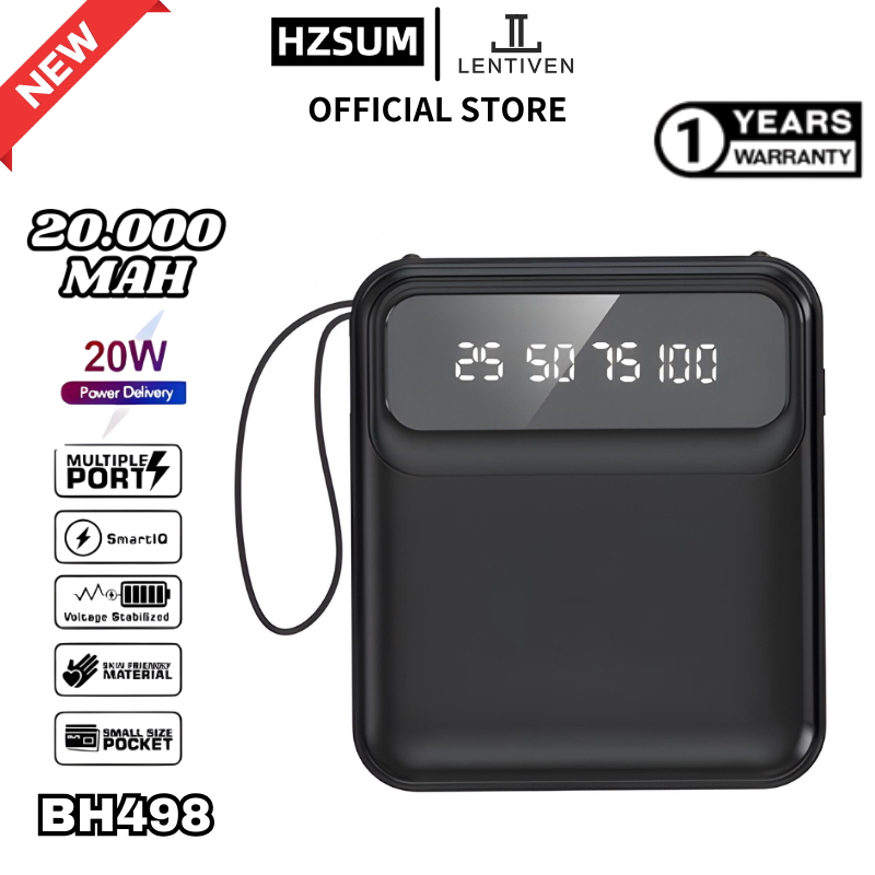 Jual HZSUM LENTIVEN Powerbank 20000 mAh Mini Fast Charging With 4 Cable ...