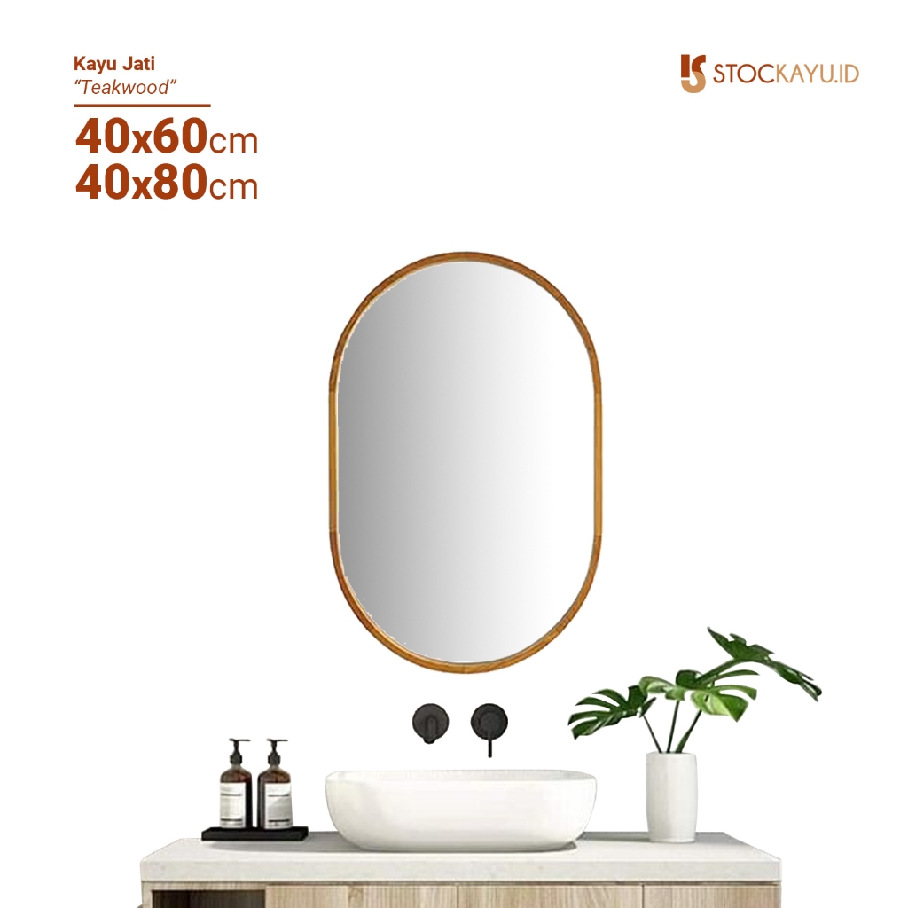 Jual Stockayu.id - Cermin Dinding Oval 60 x 40 Cm Kayu Jati Solid COV001 | Shopee Indonesia