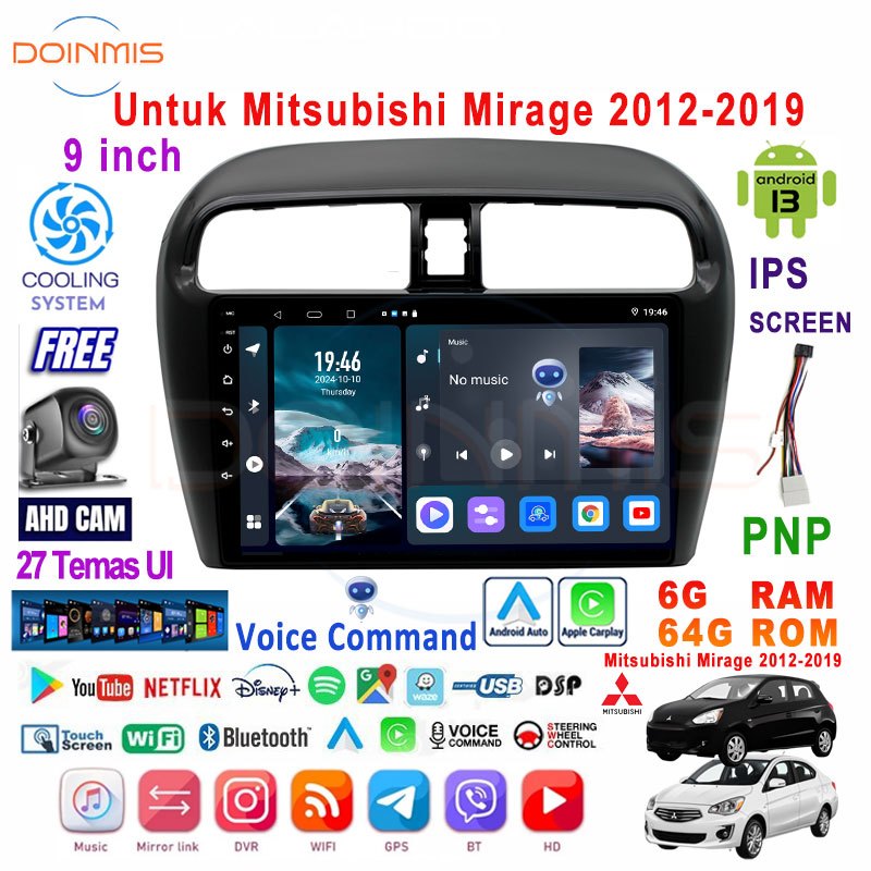 Jual Untuk Mitsubishi Mirage 2012-2019| 6G+64G Android 13 Head Unit 9 Inch IPS Screen Termasuk ...