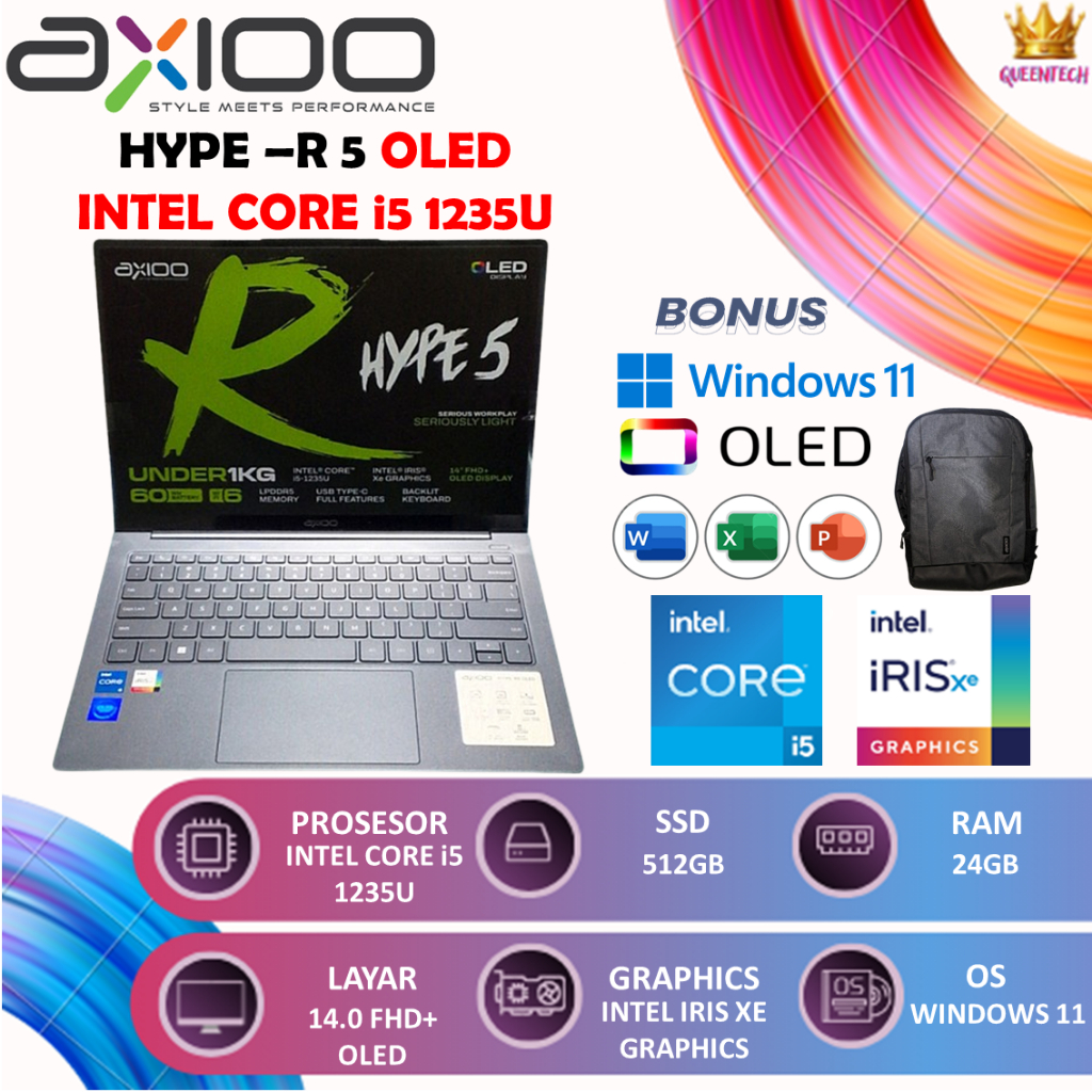 Jual Axioo HYPE-R 5 OLED UNDER 1KG Intel Core i5 1235U [24GB/512GB ...
