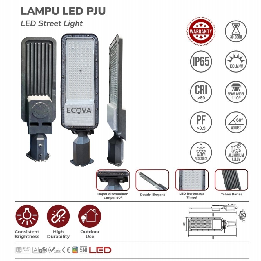 Jual Lampu Jalan SMD PJU Jalan LED ECOVA 50W 100W 150W 200W 50WATT ...