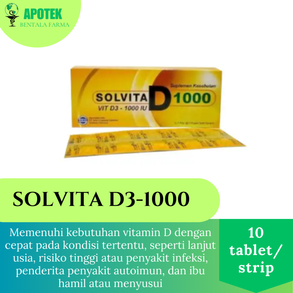 Jual SOLVITA D3-1000 IU 10 Tablet per Strip | 30 Tablet per Box ...