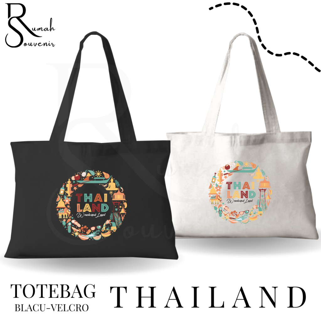 Jual Totebag Blacu Souvenir Thailand Tas Tote bag Oleh oleh Bangkok Model 6 | Shopee Indonesia