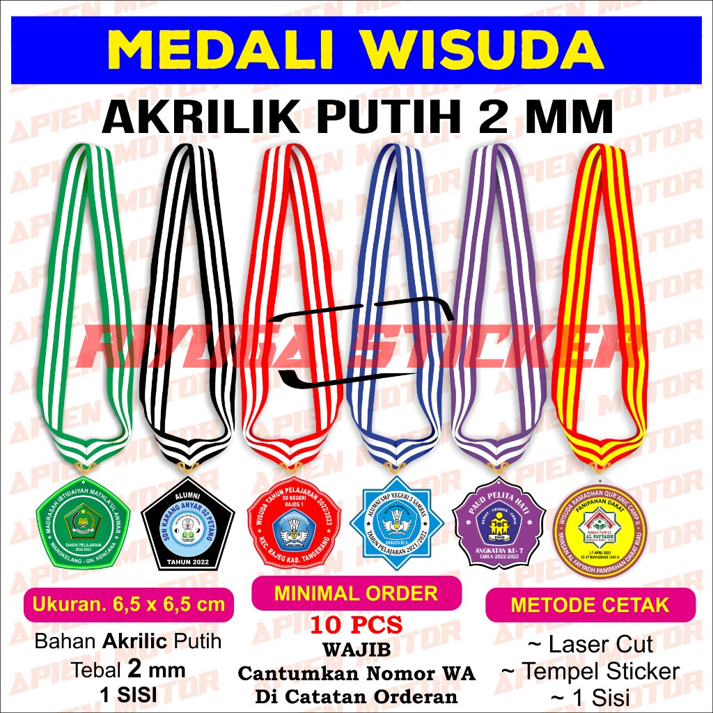 Jual MEDALI WISUDA AKRILIK PUTIH STICKER UKURAN 6.5 CM | 7 CM | 7.5 CM ...