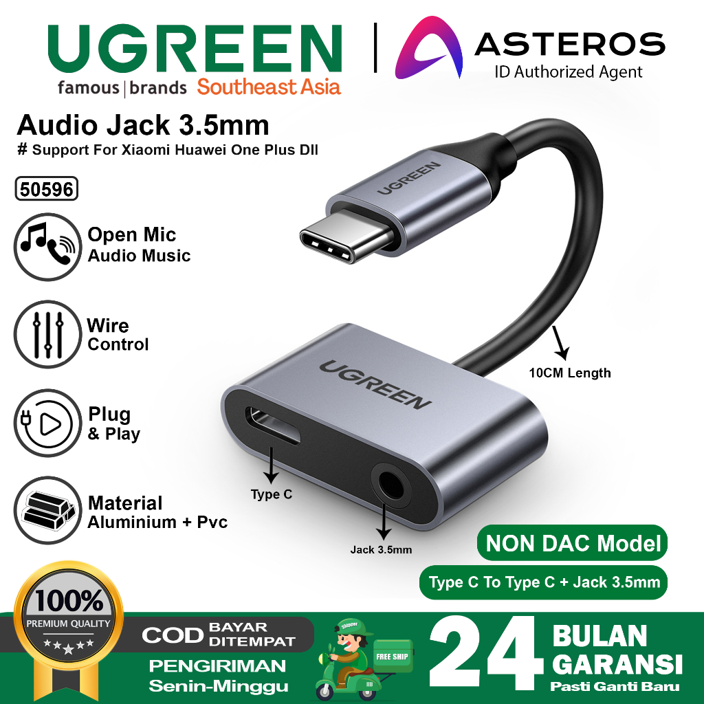 Jual UGREEN Converter Splitter Type C to Jack 3.5mm + Type C Charging ...