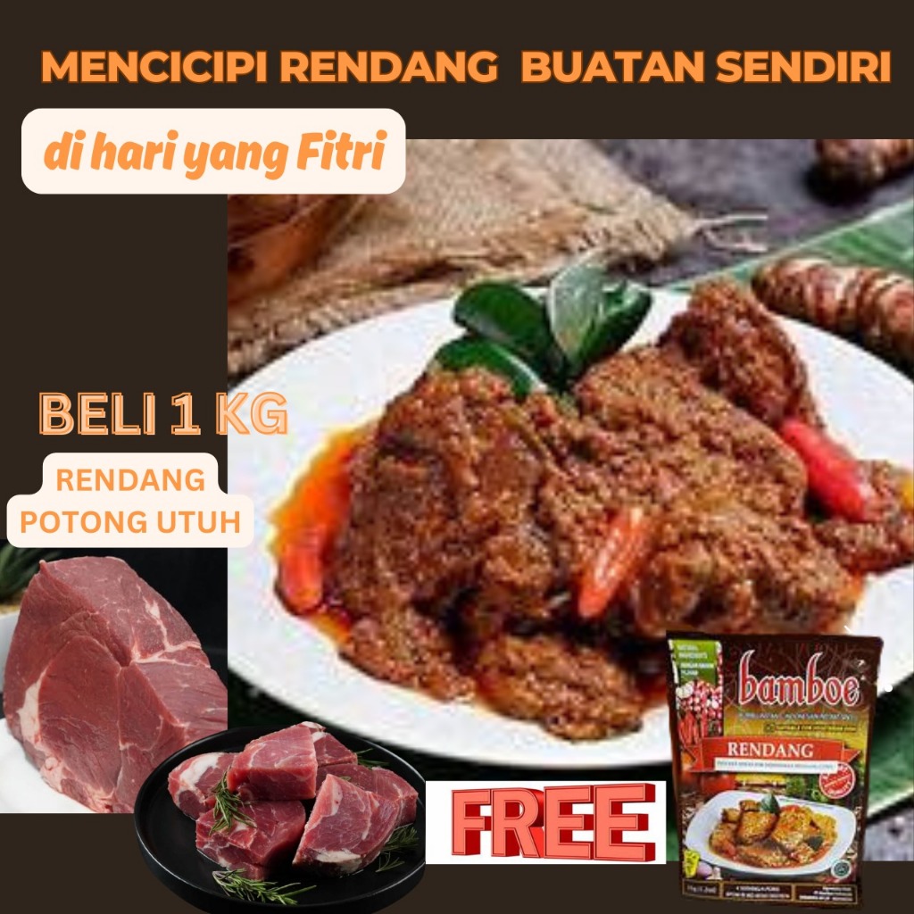 Jual RENDANG POTONG UTUH 1KG FREE BAMBOE BUMBU RENDANG/ DAGING RENDANG ...