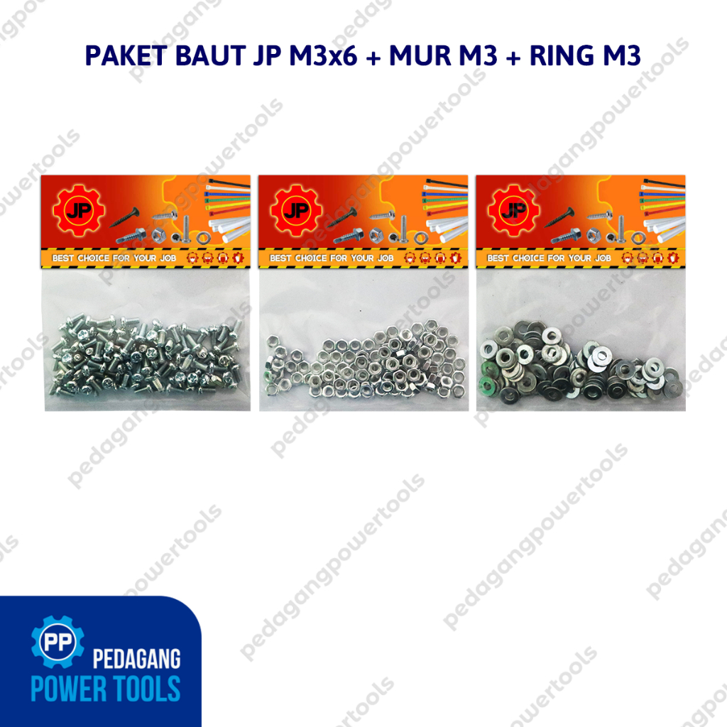 Jual PAKET 3 SET JP M 3x6 BAUT MUR RING PLAT M 3 x 6 MUR M3 ISI 100 PCS | Shopee Indonesia