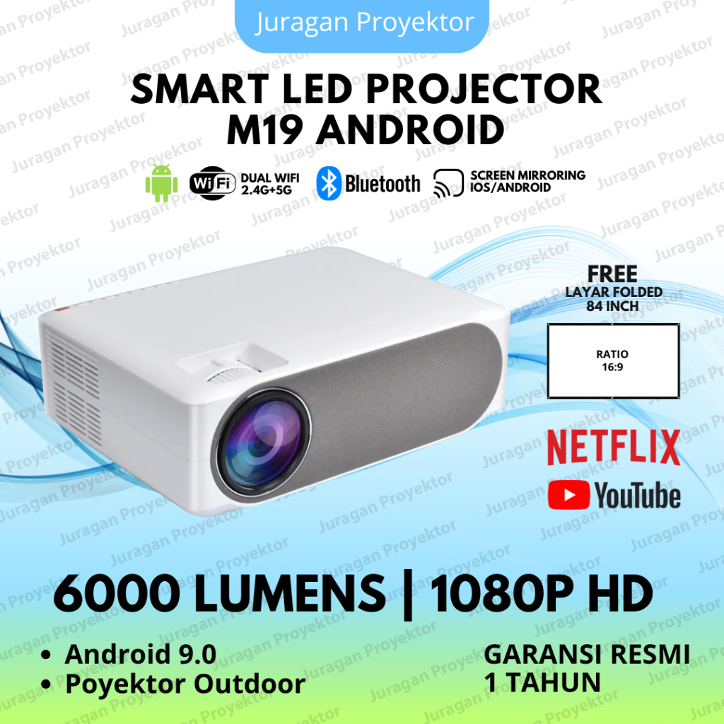 Jual Smart Proyektor M19W Android 9.0 Wifi 6000 Lumens | Proyektor ...