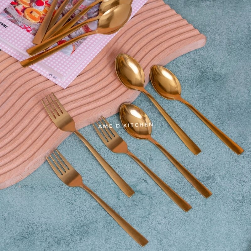 Jual Sendok Garpu makan emas murah isi 6 pcs | Shopee Indonesia