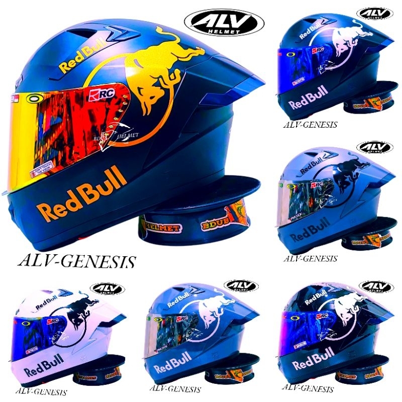 Jual Helm full face ALV Genesis Black glos red-bull paket ganteng ...