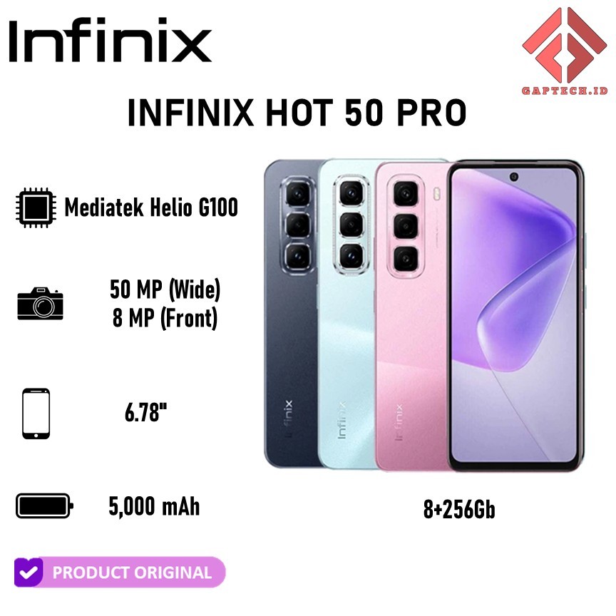 Jual INFINIX HOT 50 PRO 8GB 256GB BLACK BLUE GREY PINK PURPLE | Shopee ...