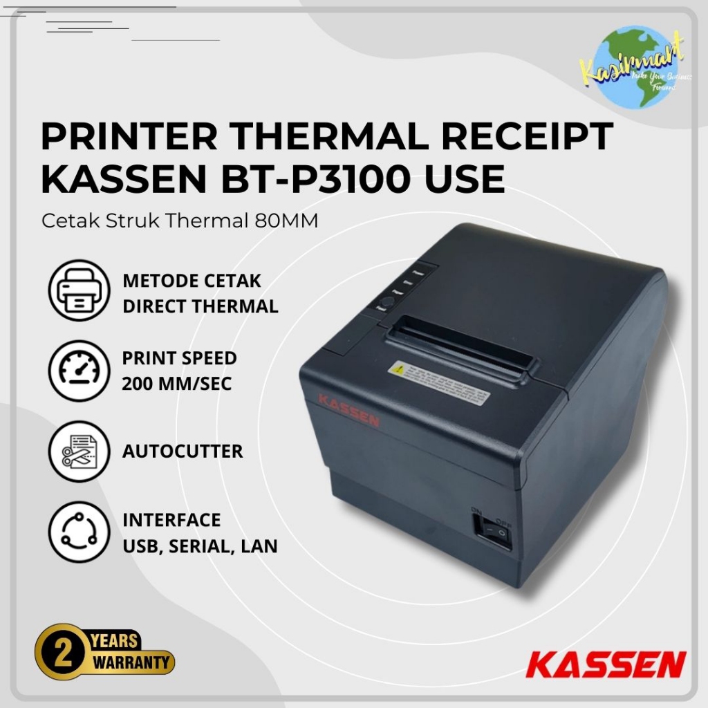 Jual Printer Kasir Thermal KASSEN BTP3100 USE 80mm Auto Cut USB LAN ...