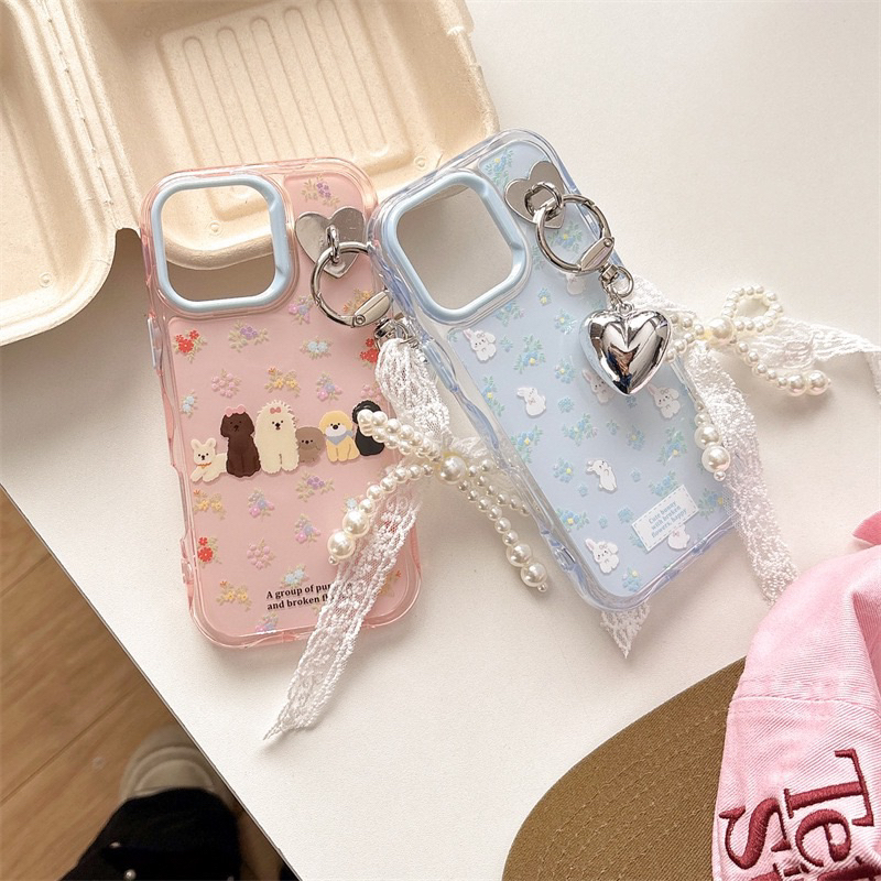 Jual GLEAMSWEAR.ID | FLORAL PINK PUPPY AND BLUE BUNNY CASE IPHONE 13 14 15 16 PRO PROMAX ...