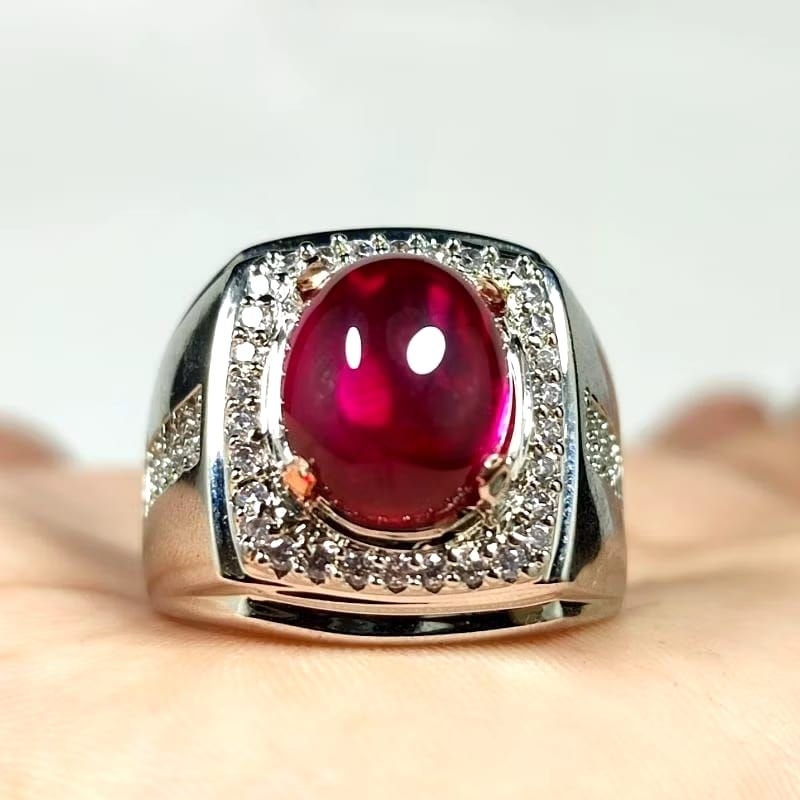 Jual [FreeBox] Cincin akik merah siam chatam oval ring perak Bangkok ...