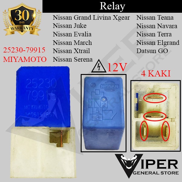 Jual Relay Biru Kaki 4 12 Volt Nissan Livina Juke March Xtrail 25230 ...