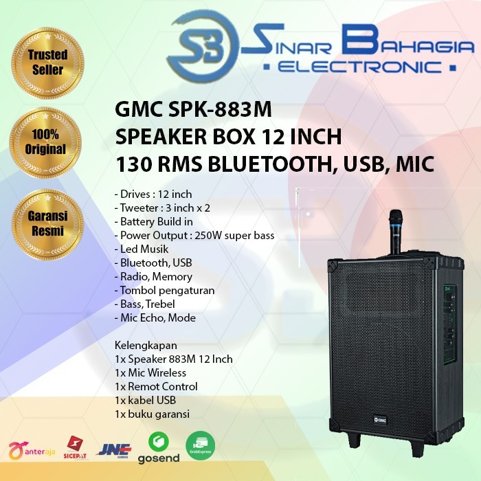 Jual GMC SPK-883 M SPEAKER BOX 12 INCH 130 RMS BLUETOOTH, USB, MIC (NEW ...