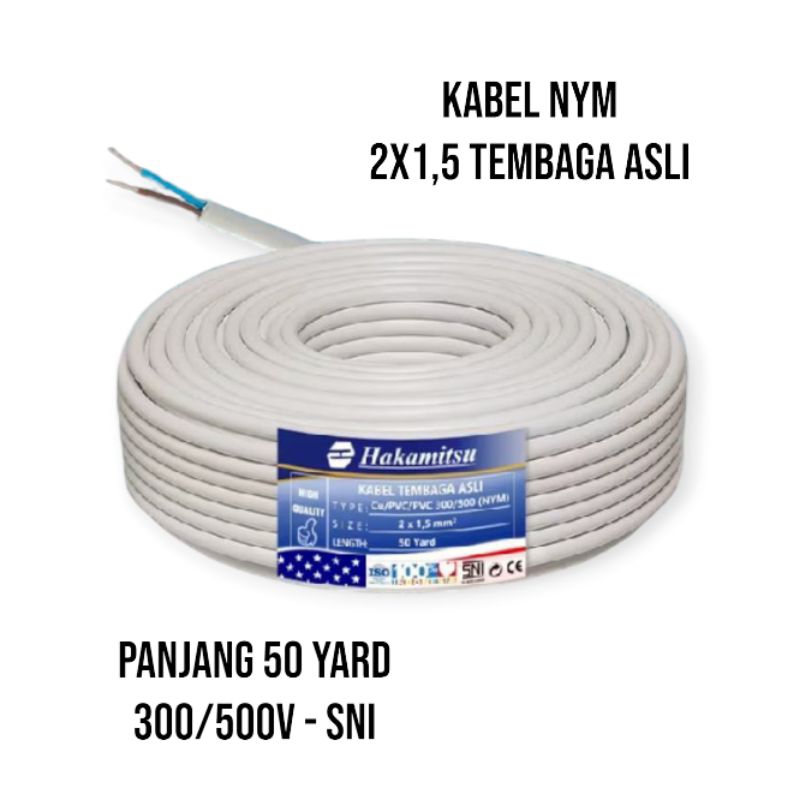 Jual Kabel Listrik Tunggal 2x1,5 / Kabel NYM Tembaga Asli SNI Per Meter Merk Hakamitsu | Shopee ...