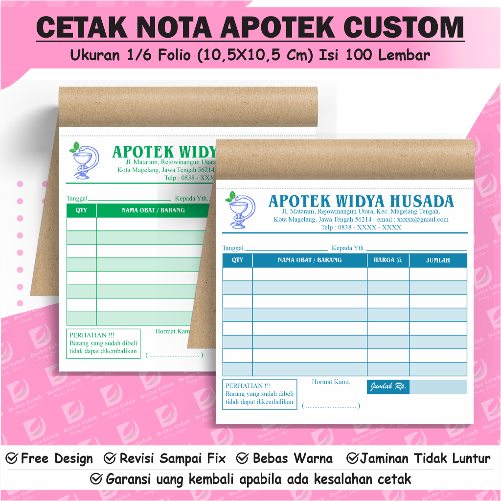 Jual Cetak Nota custom apotek 1/6 folio | Shopee Indonesia