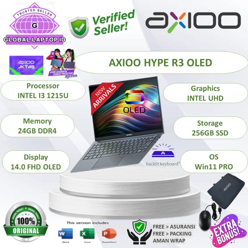 Jual RESMI Laptop AXIOO Hype R3 OLED Intel i3 1215U RAM 24GB 256GB SSD ...