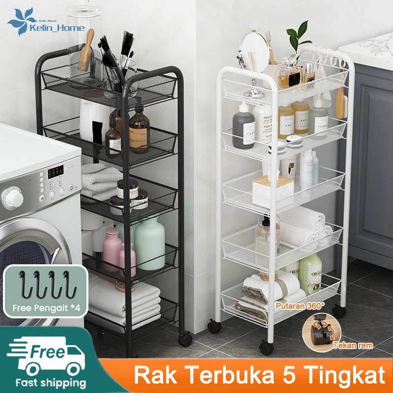 Jual 5 Susun Rak Lantai Beroda Rak Penyimpanan Serbaguna Rak salon Rak ...