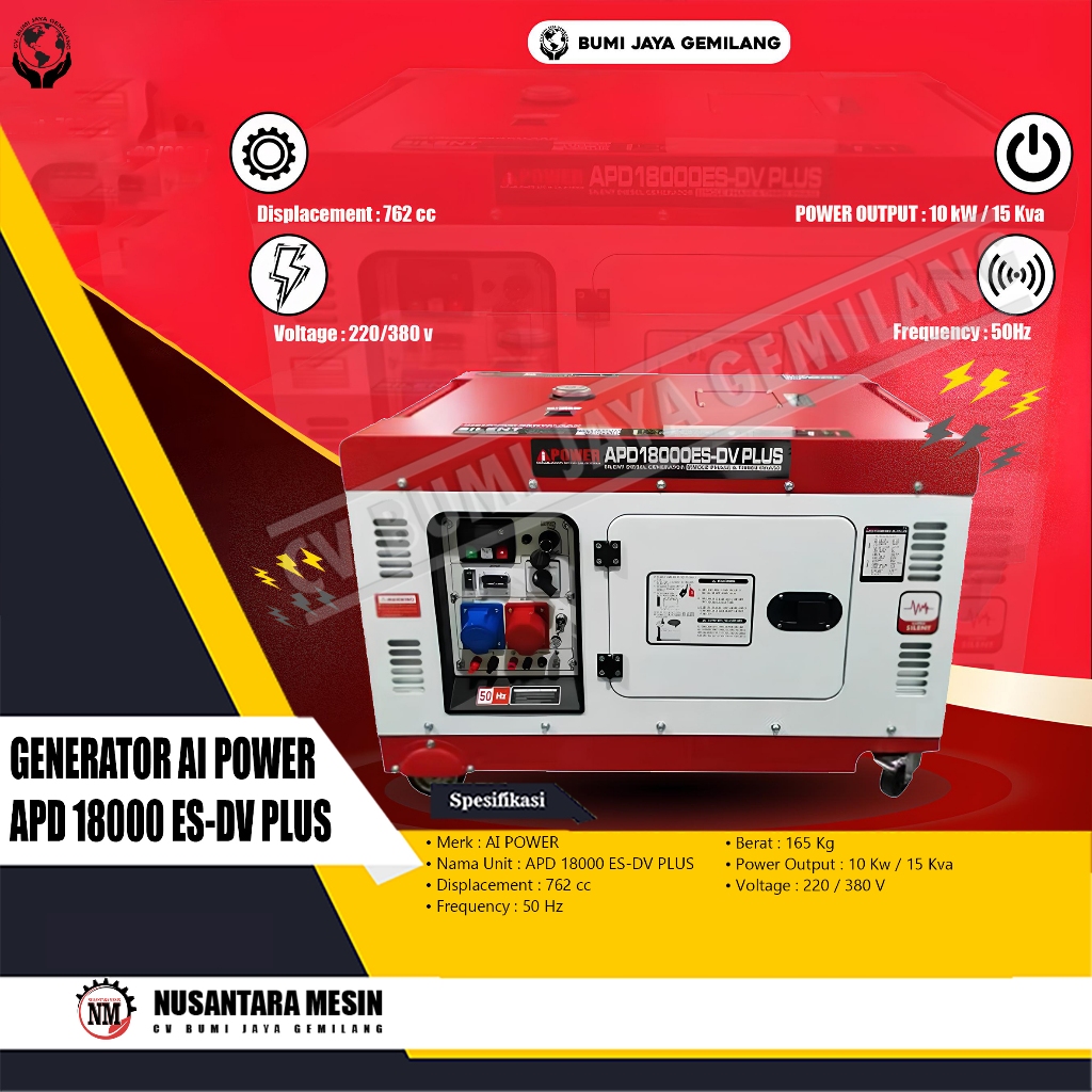 Jual MESIN GENSET / GENERATOR SILENT DIESEL AI POWER APD 18000 ES-DV PLUS | Shopee Indonesia