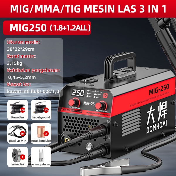 Jual DOMHOAI 3IN1 Mesin Las Mig-250 Las Listrik Profesional Inverter Mesin Las Tampilan Digital ...