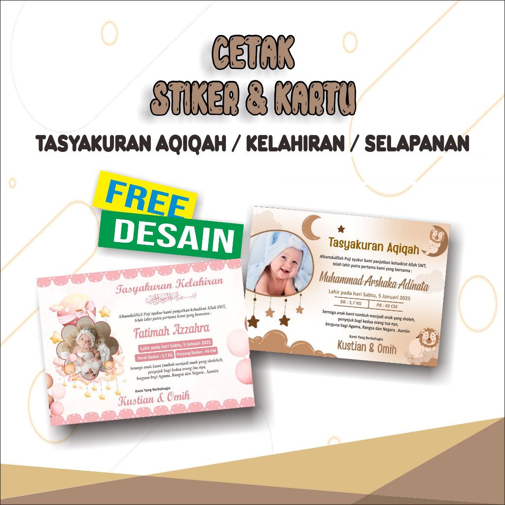 Jual Cetak Stiker Tasyakuran Aqiqah / Kelahiran / Selapan , Kartu ...