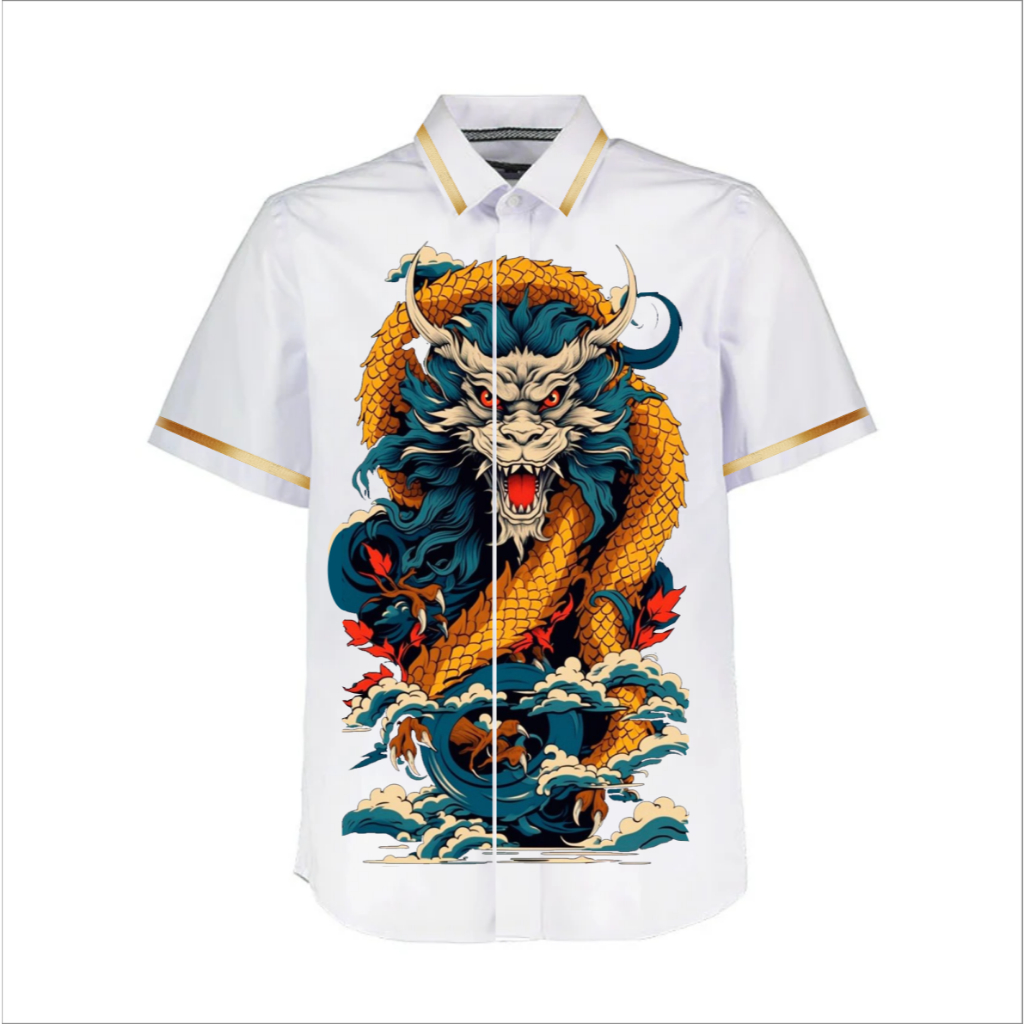 Jual Kemeja Bordir Lengan Pendek Logo Naga,Tiger,Koi Bahan Drill ...