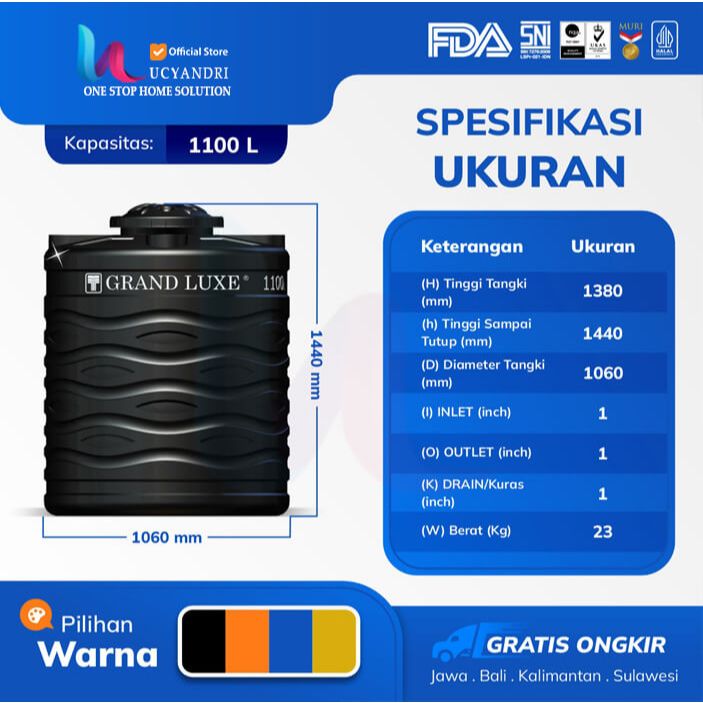 Jual TANGKI AIR TANDON TOREN AIR GRAND GLX 1100 Vol. 1100 L | Shopee ...