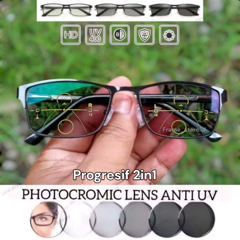 Jual Kacamata Progresif Lensa photocromic anti radiasi BlueCromic Frame ...