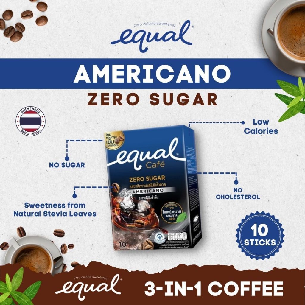 Jual EQUAL Cafe Americano Zero Sugar 10 sticks 50gr | Shopee Indonesia