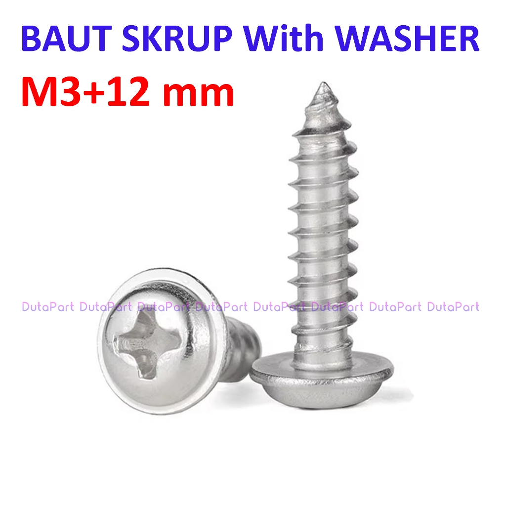 Jual BAUT SKRUP WITH WASHER PLUS UKURAN M3 DRAT KASAR BAUT JP BERBAGAI ...