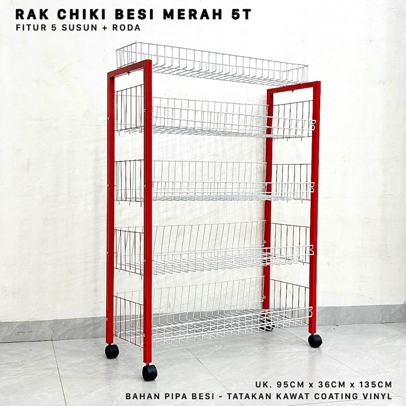 Jual RAK DISPLAY SNACK TOKO / CHIKI BESI MERAH 5 TINGKAT | Shopee Indonesia