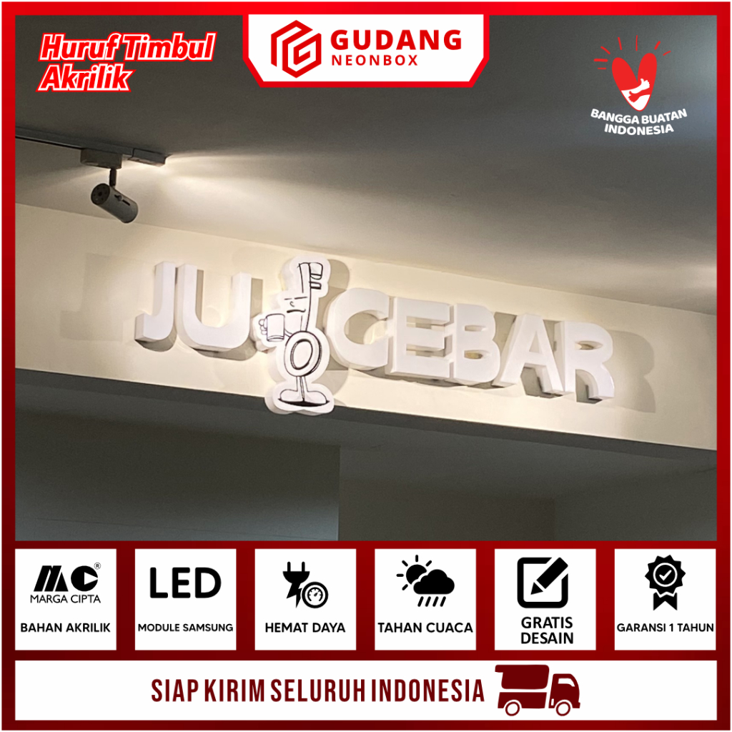 Jual Huruf Timbul Papan Nama Custom LED Menyala Putih Warm White Bahan ...