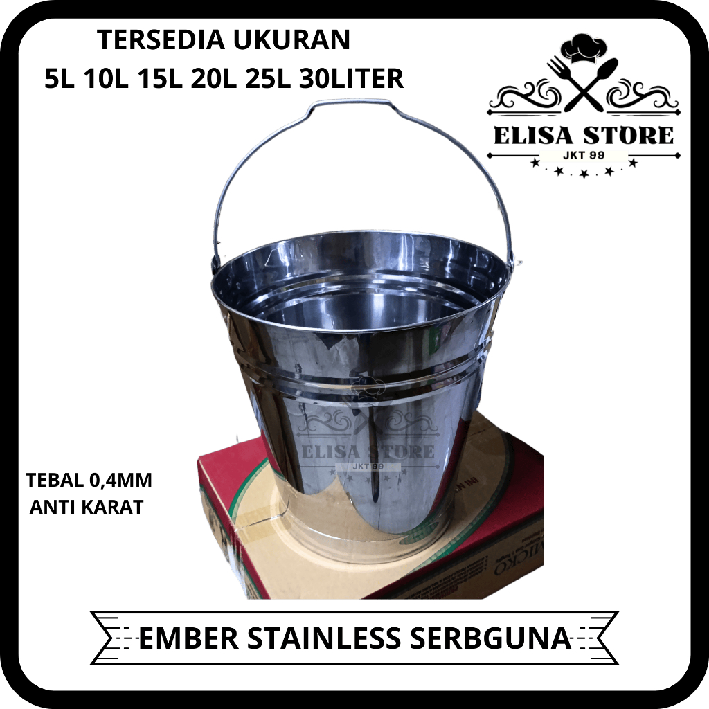 Jual Ember Stainless Kapasitas 25L 30L Tebal 0,4mm Anti karat | Shopee ...