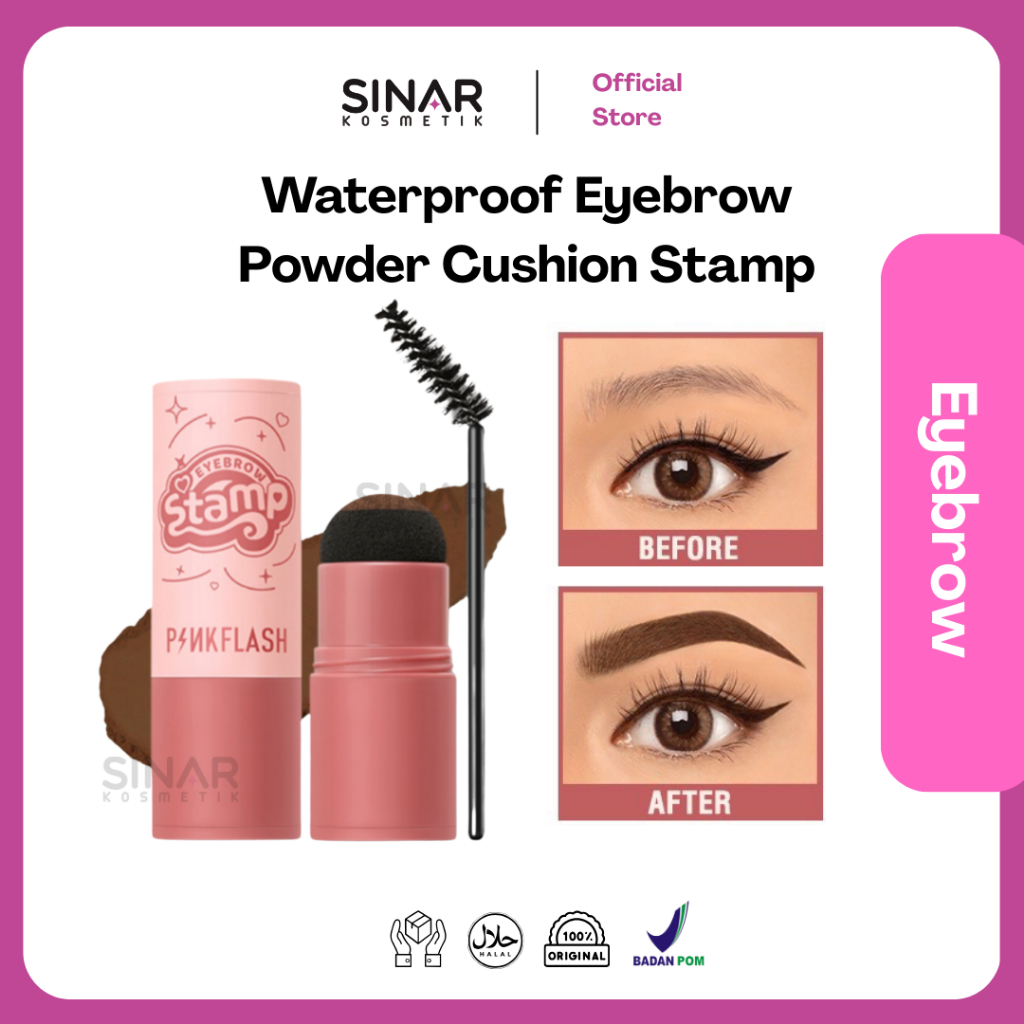 Jual Pinkflash Waterproof Eyebrow Powder Cushion Stamp with 10 Reusable ...
