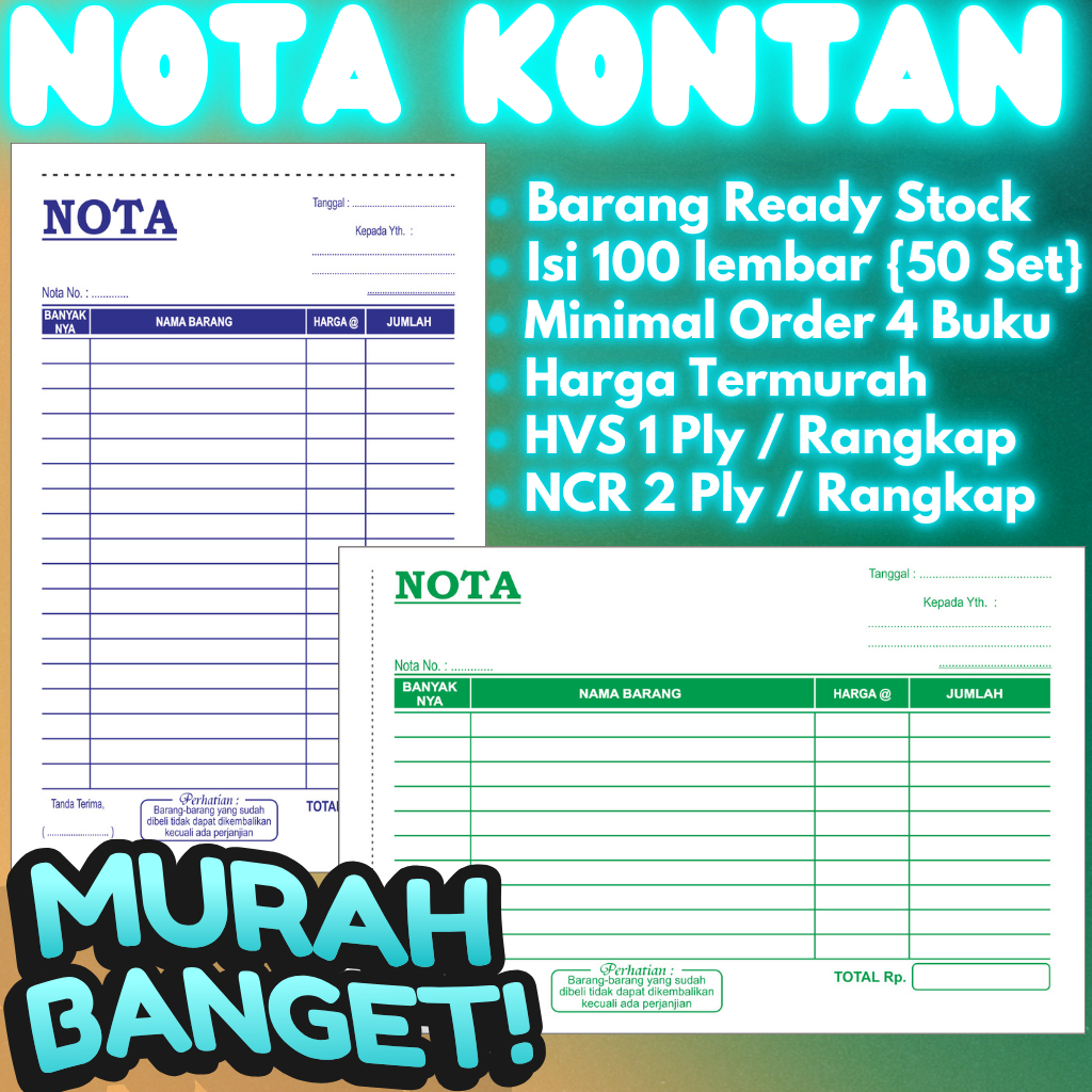 Jual [100 LEMBAR] NOTA KONTAN UKURAN 1/4 FOLIO TERMURAH TANPA MINIMAL ...
