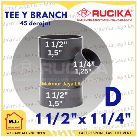 Jual Tee Y Branch 1 1/2" x 1 1/4" 1,5x1,25 inch D RUCIKA PVC Tee Y 45 derajat 11/2 x 11/4 dem T ...